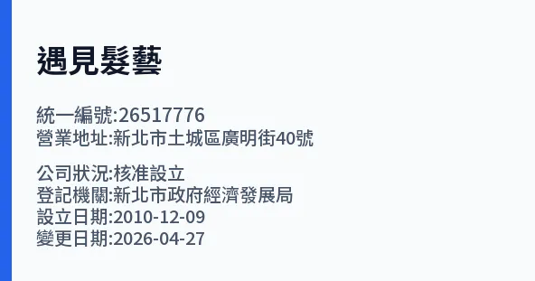遇見髮藝的照片-統編 26517776(新北市) 公司登記資料與營業項目詳細圖表