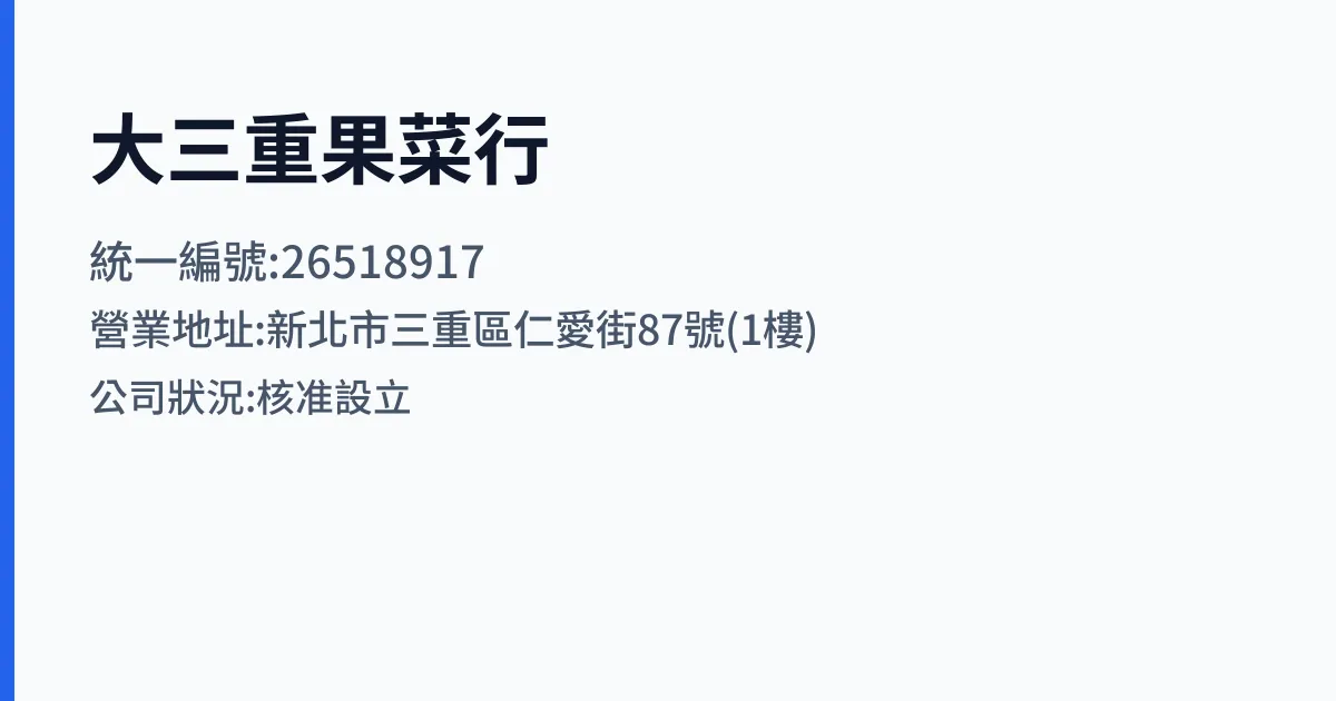 大三重果菜行 - 統編 26518917(新北市) 公司登記資料與營業項目詳細圖表