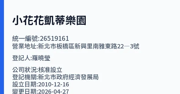 小花花凱蒂樂園的照片-統編 26519161(新北市) 公司登記資料與營業項目詳細圖表