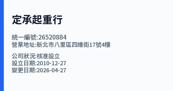定承起重行的照片-統編 26520884(新北市) 公司登記資料與營業項目詳細圖表