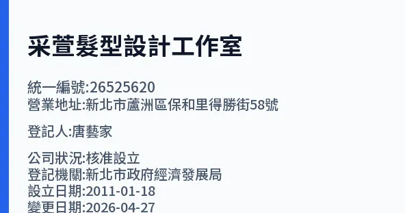 采萱髮型設計工作室的照片-統編 26525620(新北市) 公司登記資料與營業項目詳細圖表