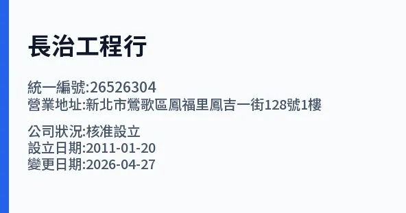 長治工程行的照片-統編 26526304(新北市) 公司登記資料與營業項目詳細圖表