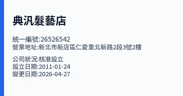 典汎髮藝店的照片-統編 26526542(新北市) 公司登記資料與營業項目詳細圖表