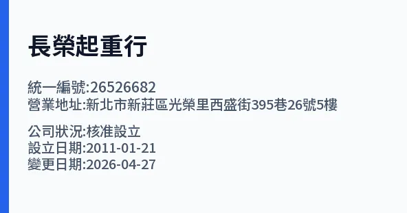 長榮起重行的照片-統編 26526682(新北市) 公司登記資料與營業項目詳細圖表