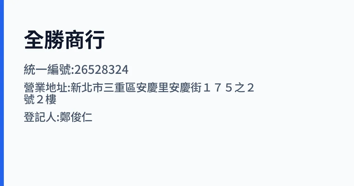 全勝商行 - 統編 26528324(新北市) 公司登記資料與營業項目詳細圖表