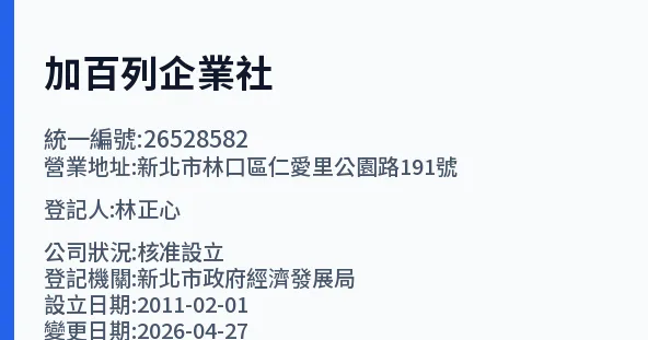 加百列企業社的照片-統編 26528582(新北市) 公司登記資料與營業項目詳細圖表
