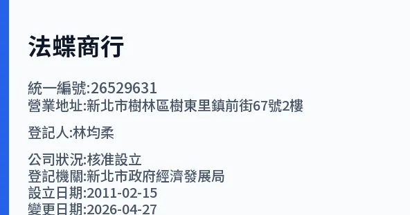 法蝶商行的照片-統編 26529631(新北市) 公司登記資料與營業項目詳細圖表