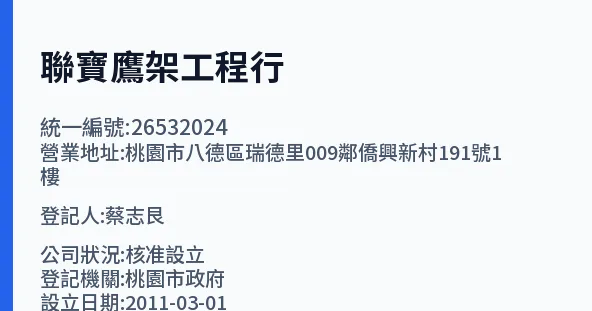 聯寶鷹架工程行的照片-統編 26532024(桃園市) 公司登記資料與營業項目詳細圖表