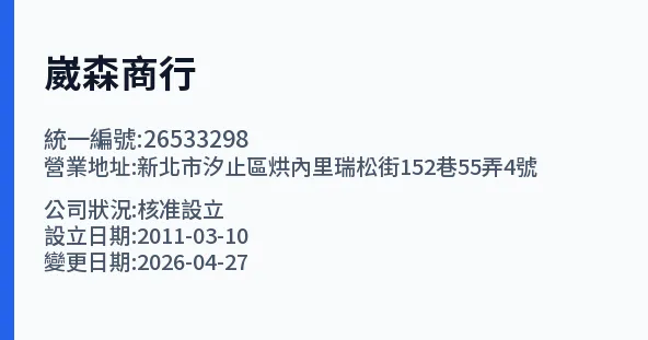 崴森商行的照片-統編 26533298(新北市) 公司登記資料與營業項目詳細圖表