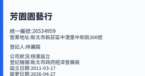 芳園園藝行的照片-統編 26534959(新北市) 公司登記資料與營業項目詳細圖表
