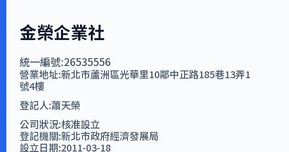 金榮企業社的照片-統編 26535556(新北市) 公司登記資料與營業項目詳細圖表