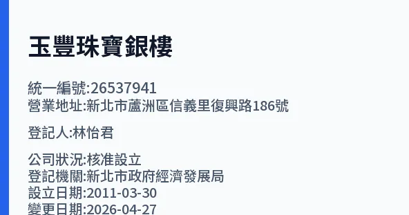玉豐珠寶銀樓的照片-統編 26537941(新北市) 公司登記資料與營業項目詳細圖表