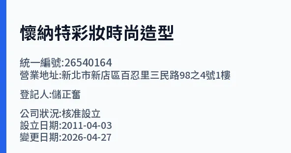 懷納特彩妝時尚造型的照片-統編 26540164(新北市) 公司登記資料與營業項目詳細圖表