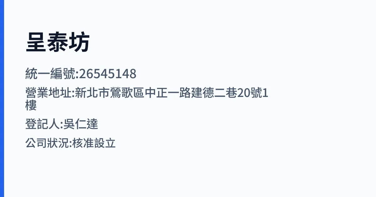 呈泰坊 - 統編 26545148(新北市) 公司登記資料與營業項目詳細圖表