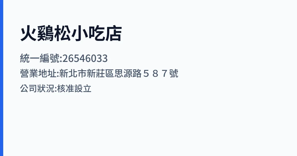 火鷄松小吃店 - 統編 26546033(新北市) 公司登記資料與營業項目詳細圖表