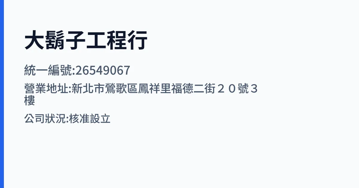 大鬍子工程行 - 統編 26549067(新北市) 公司登記資料與營業項目詳細圖表