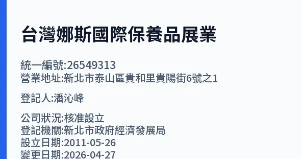 台灣娜斯國際保養品展業的照片-統編 26549313(新北市) 公司登記資料與營業項目詳細圖表