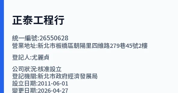 正泰工程行的照片-統編 26550628(新北市) 公司登記資料與營業項目詳細圖表