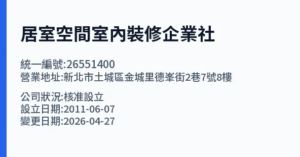 居室空間室內裝修企業社的照片-統編 26551400(新北市) 公司登記資料與營業項目詳細圖表