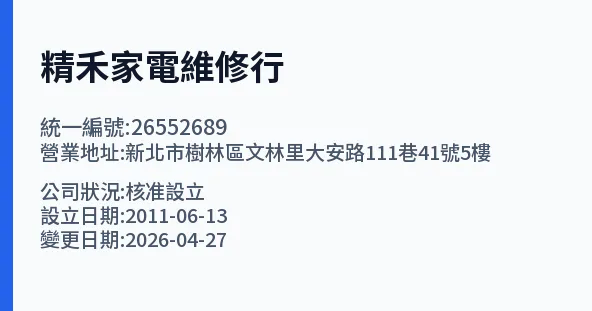 精禾家電維修行的照片-統編 26552689(新北市) 公司登記資料與營業項目詳細圖表