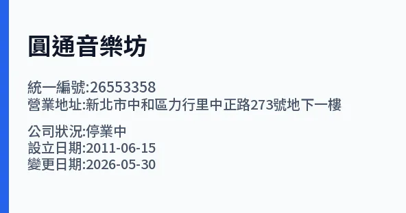 圓通音樂坊的照片-統編 26553358(新北市) 公司登記資料與營業項目詳細圖表
