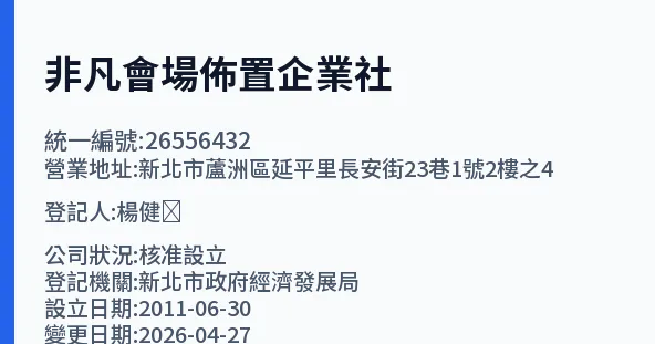 非凡會場佈置企業社的照片-統編 26556432(新北市) 公司登記資料與營業項目詳細圖表