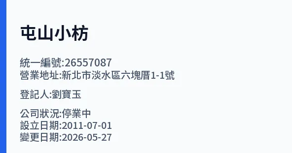屯山小枋的照片-統編 26557087(新北市) 公司登記資料與營業項目詳細圖表