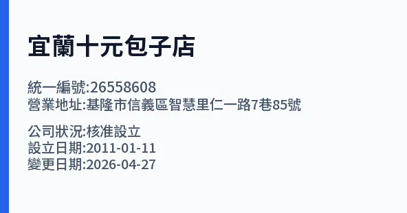 宜蘭十元包子店的照片-統編 26558608(基隆市) 公司登記資料與營業項目詳細圖表