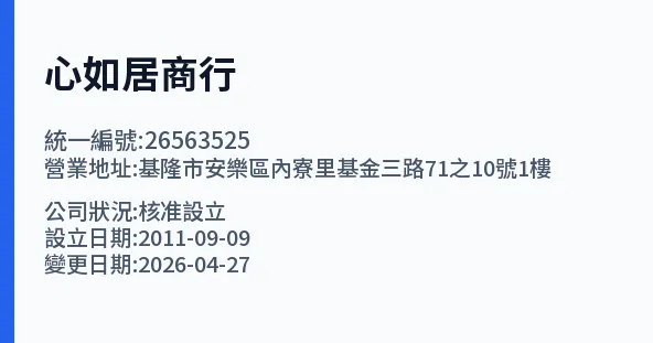 心如居商行的照片-統編 26563525(基隆市) 公司登記資料與營業項目詳細圖表