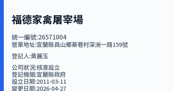 福德家禽屠宰場的照片-統編 26571004(宜蘭縣) 公司登記資料與營業項目詳細圖表