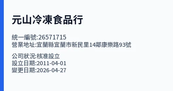 元山冷凍食品行的照片-統編 26571715(宜蘭縣) 公司登記資料與營業項目詳細圖表