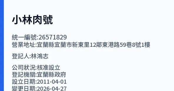 小林肉號的照片-統編 26571829(宜蘭縣) 公司登記資料與營業項目詳細圖表