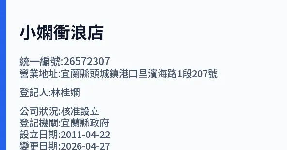 小嫻衝浪店的照片-統編 26572307(宜蘭縣) 公司登記資料與營業項目詳細圖表