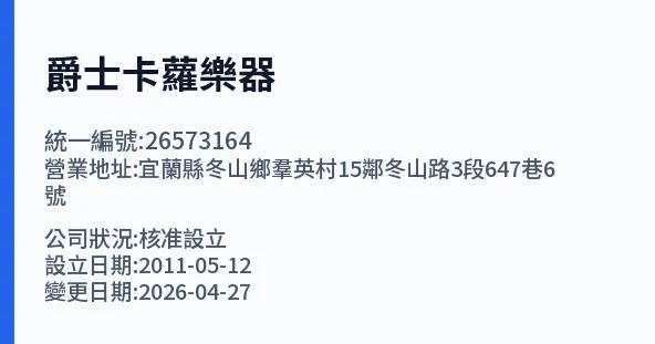 爵士卡蘿樂器的照片-統編 26573164(宜蘭縣) 公司登記資料與營業項目詳細圖表