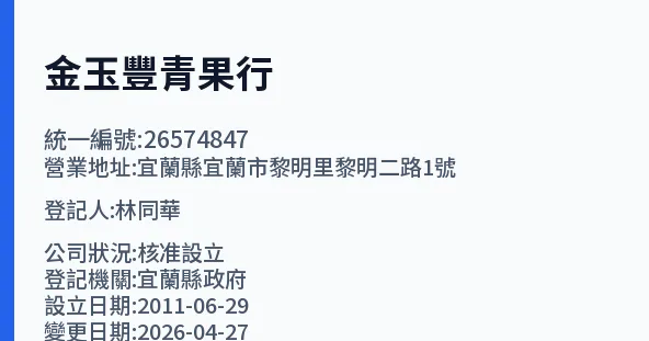 金玉豐青果行的照片-統編 26574847(宜蘭縣) 公司登記資料與營業項目詳細圖表