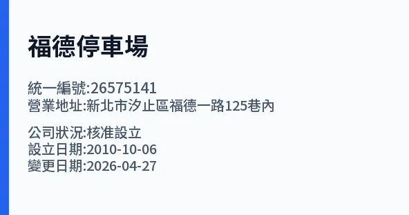 福德停車場的照片-統編 26575141(新北市) 公司登記資料與營業項目詳細圖表