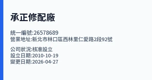 承正修配廠的照片-統編 26578689(新北市) 公司登記資料與營業項目詳細圖表