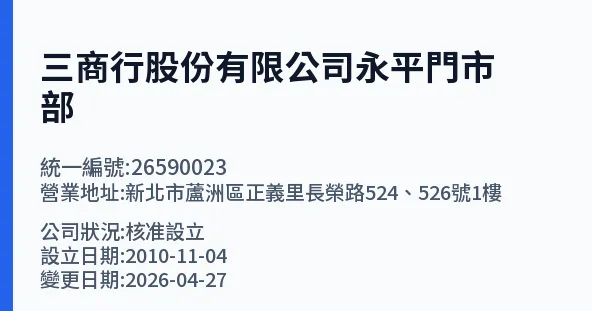 三商行股份有限公司永平門市部的照片-統編 26590023(新北市) 公司登記資料與營業項目詳細圖表