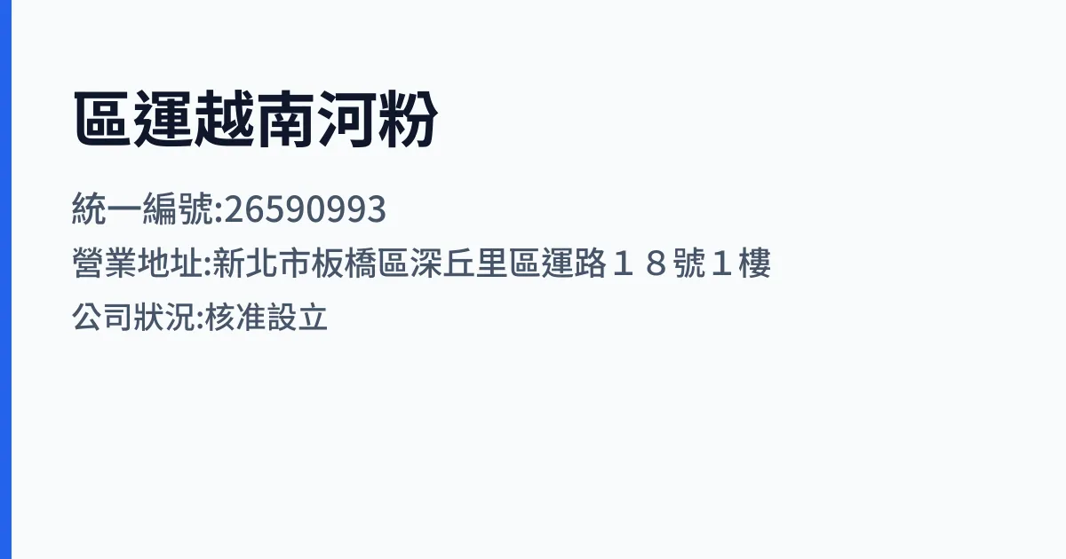 區運越南河粉 - 統編 26590993(新北市) 公司登記資料與營業項目詳細圖表