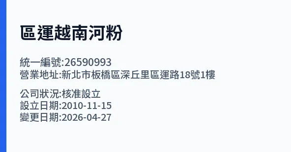 區運越南河粉的照片-統編 26590993(新北市) 公司登記資料與營業項目詳細圖表