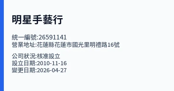 明星手藝行的照片-統編 26591141(花蓮縣) 公司登記資料與營業項目詳細圖表