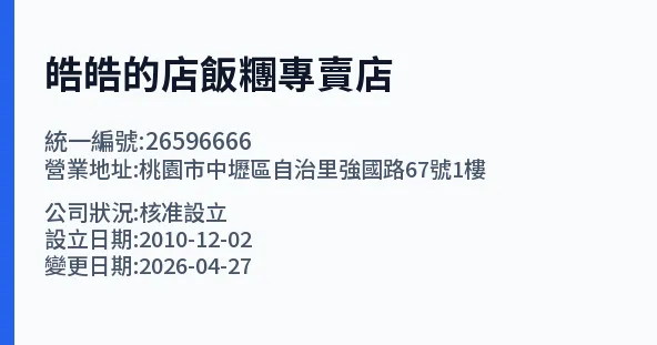 皓皓的店飯糰專賣店的照片-統編 26596666(桃園市) 公司登記資料與營業項目詳細圖表