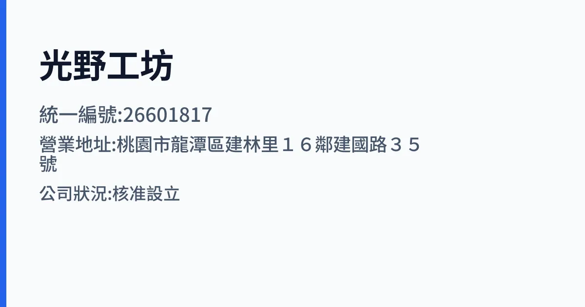 光野工坊 - 統編 26601817(桃園市) 公司登記資料與營業項目詳細圖表