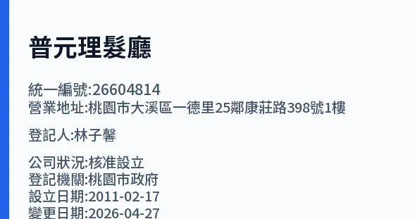 普元理髮廳的照片-統編 26604814(桃園市) 公司登記資料與營業項目詳細圖表