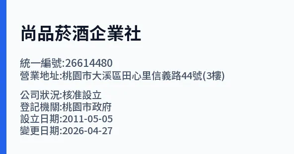 尚品菸酒企業社的照片-統編 26614480(桃園市) 公司登記資料與營業項目詳細圖表