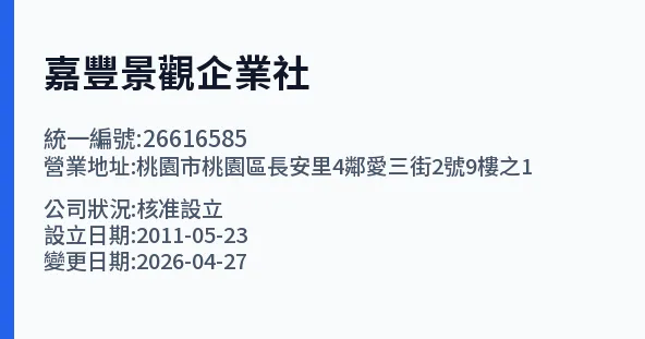 嘉豐景觀企業社的照片-統編 26616585(桃園市) 公司登記資料與營業項目詳細圖表