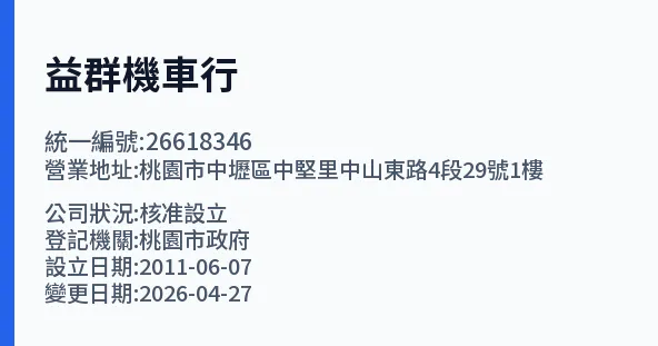 益群機車行的照片-統編 26618346(桃園市) 公司登記資料與營業項目詳細圖表