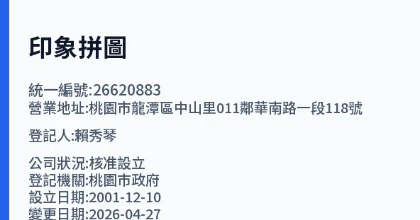 印象拼圖的照片-統編 26620883(桃園市) 公司登記資料與營業項目詳細圖表