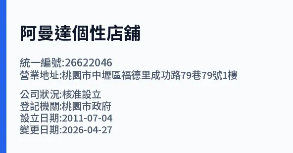 阿曼達個性店舖的照片-統編 26622046(桃園市) 公司登記資料與營業項目詳細圖表