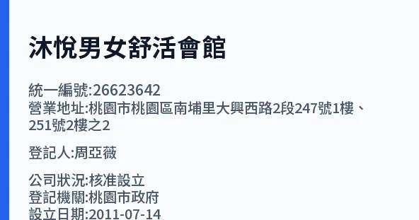 沐悅男女舒活會館的照片-統編 26623642(桃園市) 公司登記資料與營業項目詳細圖表